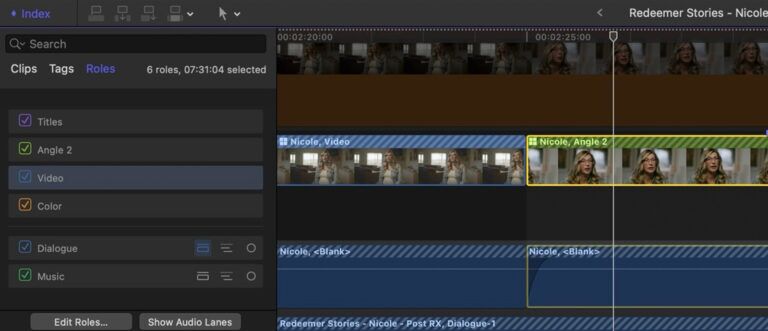 How to use FCPX custom roles to organize a multicam sequence.